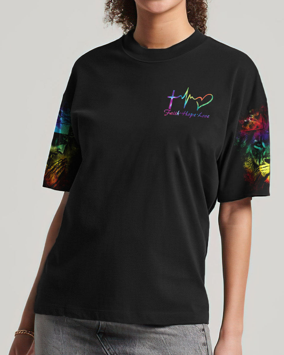 Faith Over Fear Lion Jesus Cross Tie Dye Women's All Over Print Shirt ...