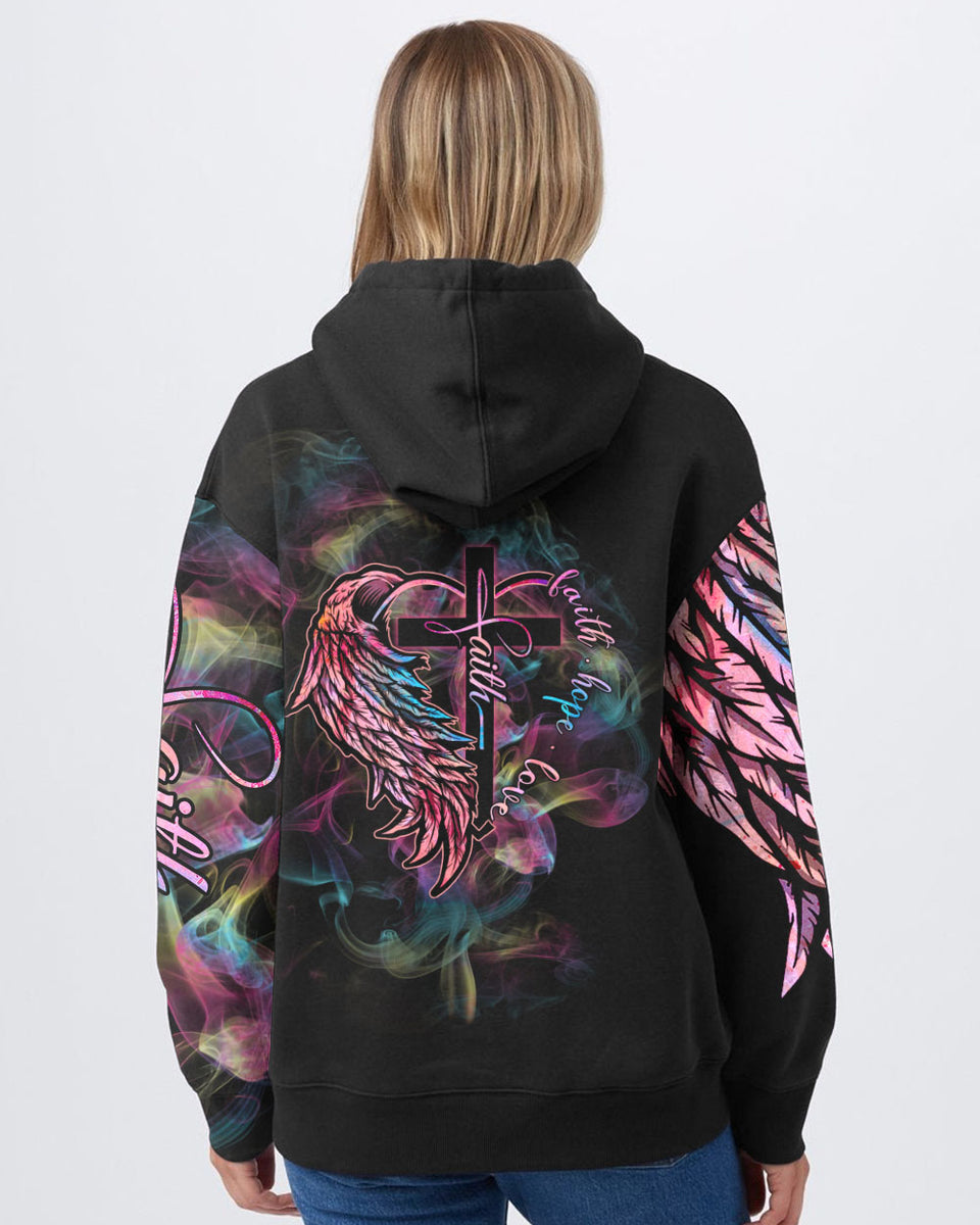 Faith Hope Love Half Wings Heart Colorful Smoke Women's Christian Hood
